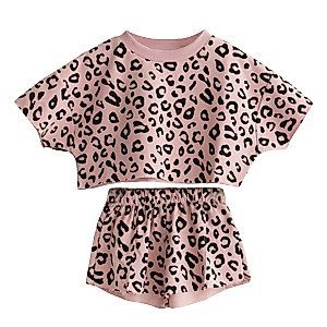 Toddler Baby Girls Leopard Print Summer Clothes Set T-Shirt and Short Pants 2pcs Outfits (1-Pink, 2T)