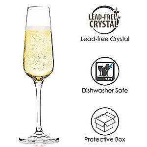 FAWLES Crystal Champagne Flutes Set of 6 - Classy Clear Stemmed Champagne Flute Glasses, Mimosa Glasses, 7 Ounce, Idea for Anniversary, Party, Wedding