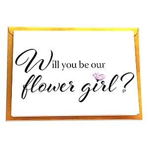 Will You Be Our Flower Girl Proposal Card, Cute and Sweet Wedding Flower Girl Invitation with Beautiful Designer Golden Shimmer Envelope (Flower Girl (1 card))