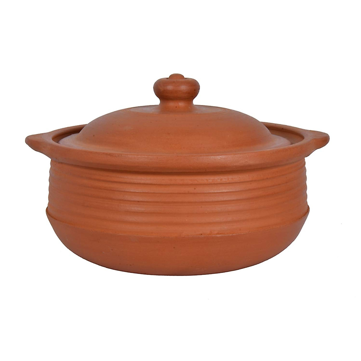Village Decor Earthen clay cooking pot with lid (Capacity = 3000-3500 ML, Brown)