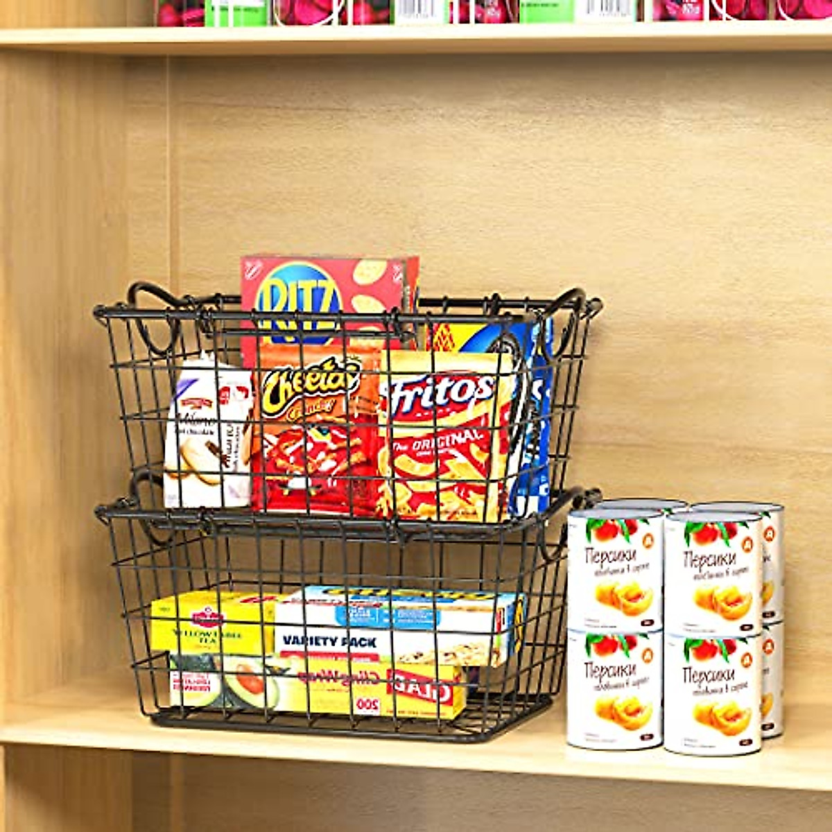 SimpleHouseware 2 Pack Stackable Single Wire Basket, (11.5 x 15 x 7.5 in)