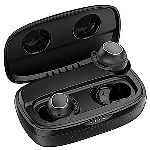 True Wireless Earbuds Call Headphones Deep Bass Bluetooth 5.0 Light Weight Wireless Charging Case IPX7 Waterproof Headset Black