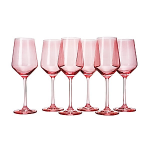 Red Rose Colored Wine Glass Set, Large 12 oz Glasses Set of 6, Unique Italian Style Tall Stemmed for White & Red Wine, Water, Cocktail, Margarita Glasses, Color Tumbler, Gifts, Beautiful Glassware