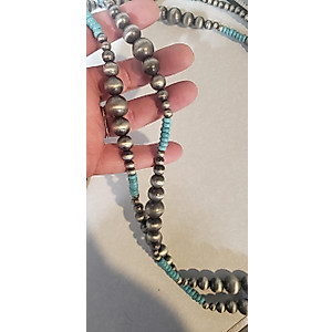 Rosemarie Collections Women's Extra Long Navajo Pearl And Turquoise Howlite Bead Statement Western Endless Strand Necklace Earrings Set, 60" (Metallic Silver)