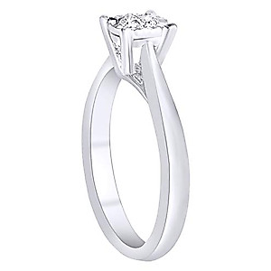 AFFY 1/4 Carat Round White Natural Diamond Solitaire Engagement Wedding Ring In 10k Solid White Gold (0.25 Cttw) Ring Size-8