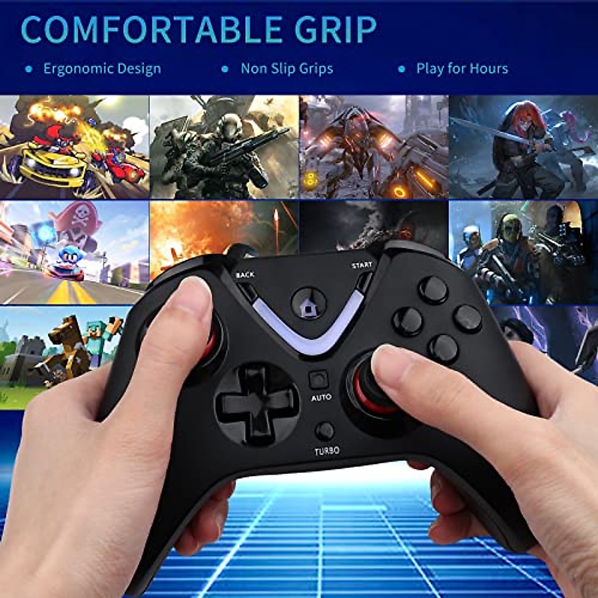 ROTOMOON Wireless Game Controller with LED Lighting Compatible with Xbox One S/X, Xbox Series S/X Gaming Gamepad, Remote Joypad with 2.4G Wireless Adapter Perfect for FPS Games (Black)