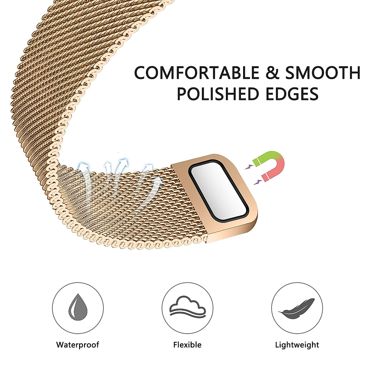 MYAPULUA Magnetic Loop Band for Apple Watch Series 9/ultra 2/SE 2nd/8/ultra/7/SE/6/5/4/3/2/1, 38mm-49mm, Stainless Steel, Mesh Loop, 4 Pack