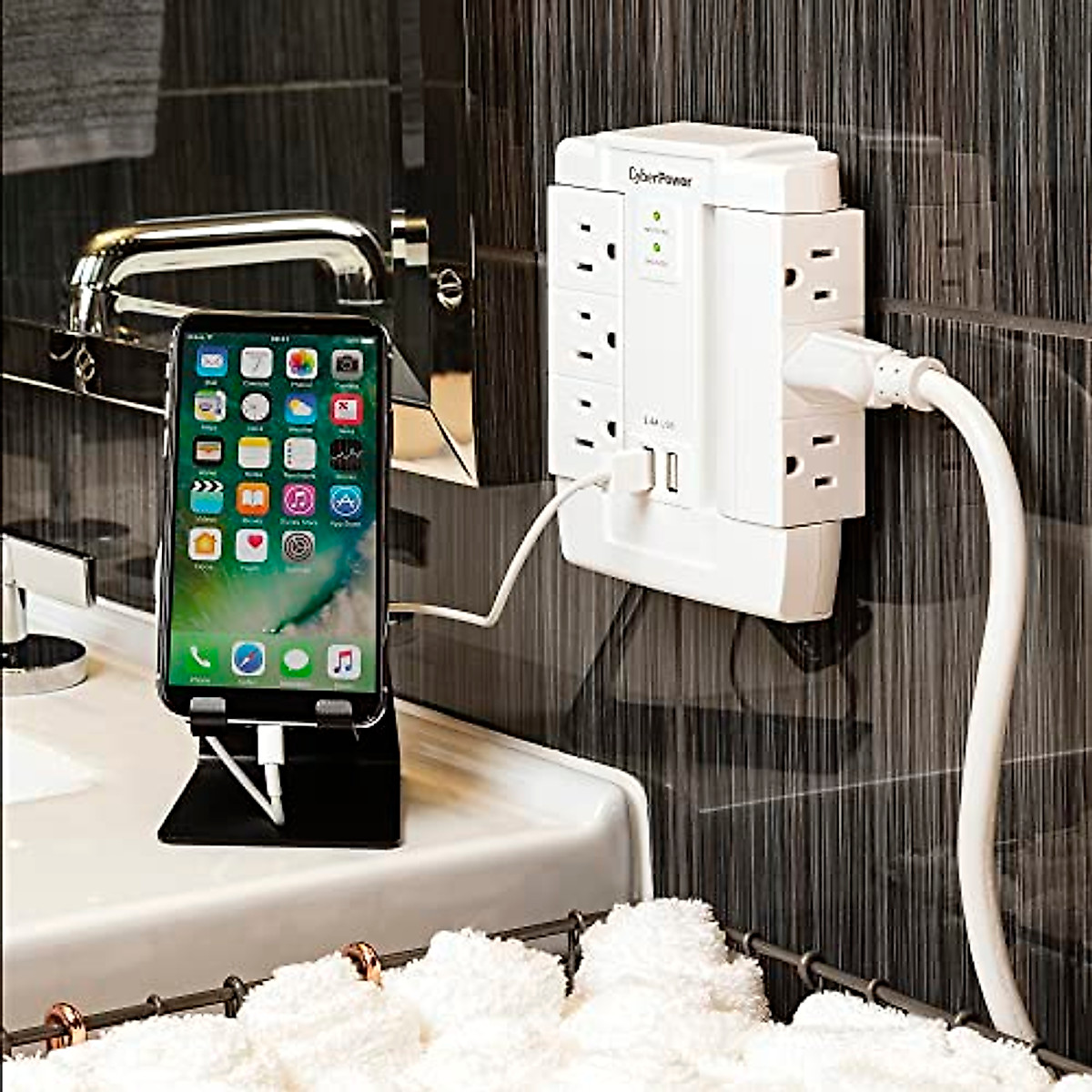 CyberPower CSP600WSURC2 Surge Protector, 1200J/125V, 6 Swivel Outlets, 2 USB Charging Ports, Wall Tap Design, White