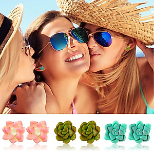 Hicarer 6 Pairs Succulent Earrings Plant Earrings Resin Handmade Stud Earrings Stainless Steel Studs Botanical Plant Earrings Flower Jewelry Accessories for Women