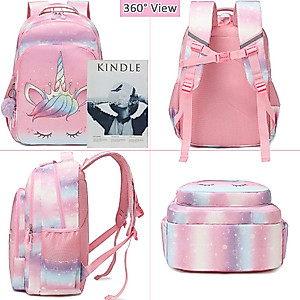 Unicorn Backpack for Girls School Backpack Glitter Rainbow Kids Backpack for Girls Bookbags 3 in 1 Set with Lunch Tote Pencil Bag