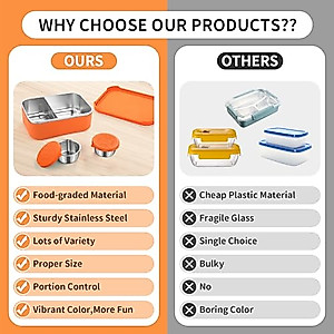 LEGELITE Bento Lunch Box Container, Stainless Steel Bento Box with Removeable Compartments and 2 sauce cups, Dishwasher, Freezer Safe, BPA-Free -Sage (Orange)