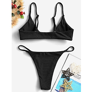ZAFUL Women's O-Ring Bikini Strappy Bikini Set Cheeky Bottom Two Piece Swimsuit Bathing Suit(2-Z-Black, M)