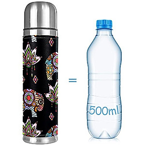 Vintage Lotus Ethnic Elephant Vacuum Insulated Water Bottle Stainless Steel Thermos Flask Travel Mug Coffee Cup Double Walled 17 OZ