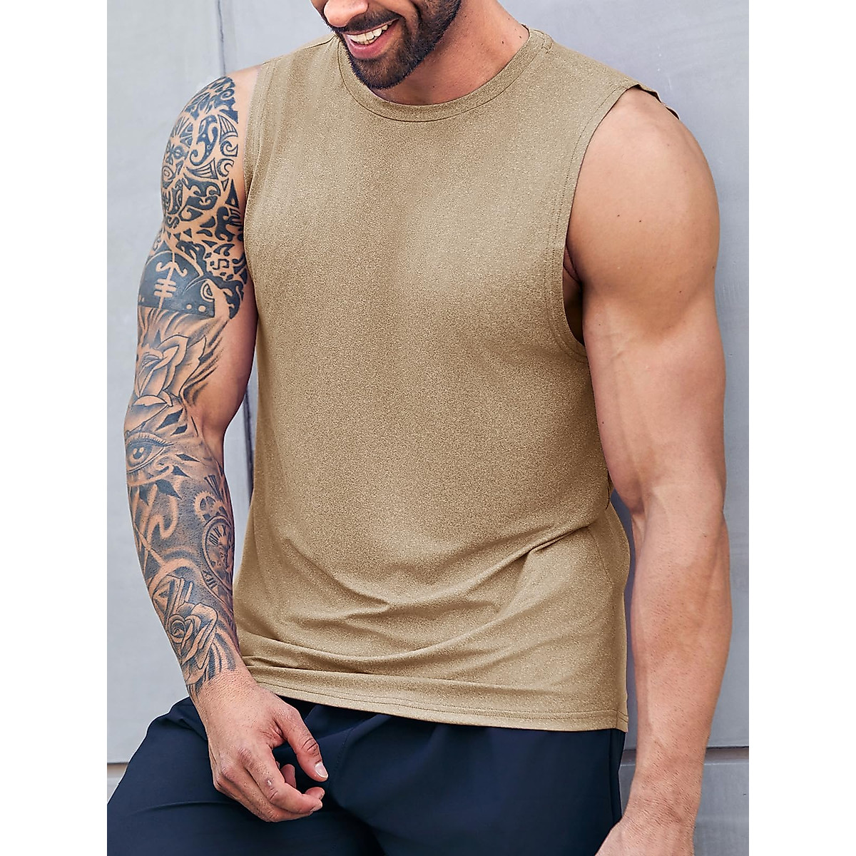 ZIWOCH Men's Sleeveless Tank Tops Crewneck Solid Loose Fit Shirt Khaki