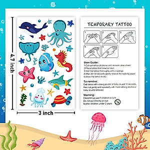 Partywind Luminous Blue Under Sea Temporary Tattoos for Kids, 170 Styles Glow Ocean Beach Pool Birthday Party Decorations Supplies Favors, Fake Tattoo Stickers for Kids Gifts (12 Sheets)