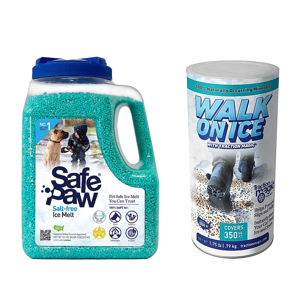 Safe Paw & Traction Magic Walk on Ice Combo for Instant Grip and Ice Melt, Child Plant Dog Paw & Pet Safe, Vet Approved, Non-Toxic, 100% Salt & Chloride Free