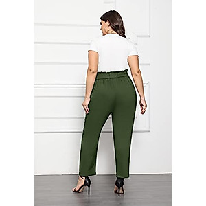 KIMCURVY Paper Bag Pants for Women High Waist Plus Size Pencil Pants for Work Army Green 18W