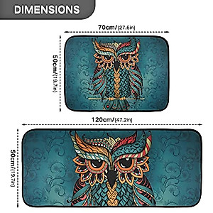 BOENLE Dark Colored Owl Kitchen Rugs and Mats Non Skid Washable Kitchen Rug Set 2 Piece Carpet Ergonomic Comfort Standing Mat for Kitchen,Bathroom, Laundry