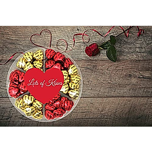 Valentine's Day Chocolate Candy Gift Basket, Reese's Peanut Butter Hearts in Gold and Red, in a 6 Sectional Gift Tray, Peanut Butter Hearts with Red and Gold Foils, Heart Adorned 6 Sectional Tray for Wife, Husband, Couples, Friends, Men and Women