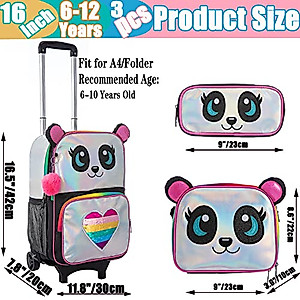 Meetbelify Rolling Backpack for Girls Backpacks with Wheels for Elementary Preschool Students Kids Trip Luggage with Lunch Box for Girls