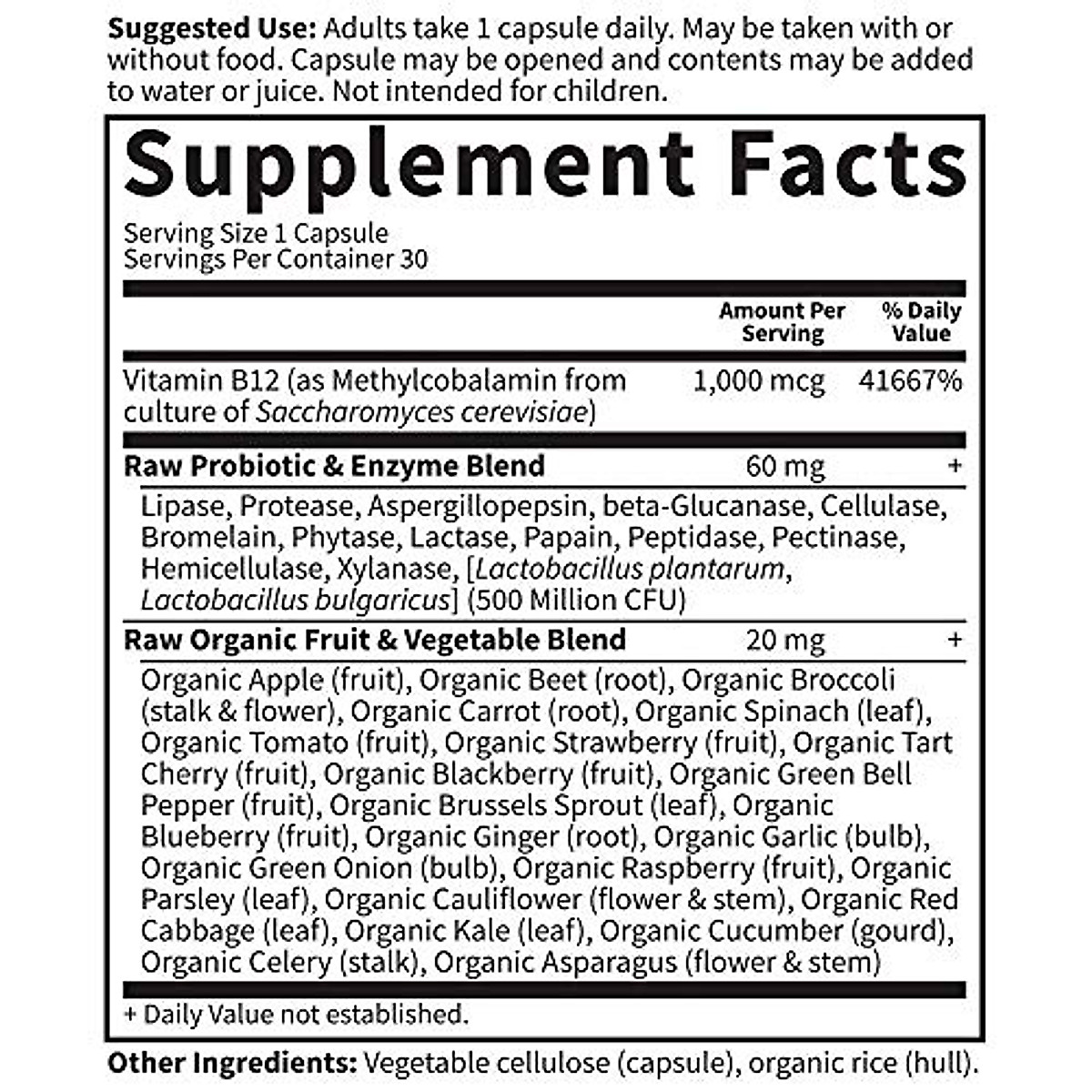 Garden of Life B12 - Vitamin Code Raw B-12-30 Capsules, 1,000mcg Whole Food B12 Methylcobalamin for Energy, Vegan Methylcobalamin B12 Vitamin Plus Probiotics & Enzymes, Gluten Free Supplements