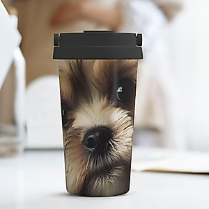 GTKSYNVE Reusable Coffee Mug with Lid and Handle, Little Dog Tumbler for Hot & Cold Drinks 16oz Stainless Steel Insulated Coffee Tumblers Double Wall Vacuum Thermal Cup