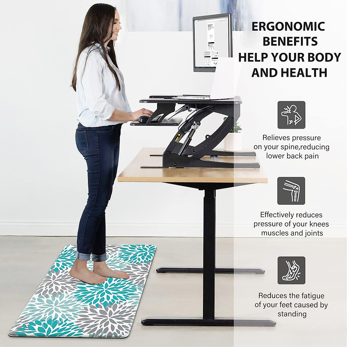 FRAMICS Boho Kitchen Rugs Sets of 2 Bohemian Teal Kitchen Rugs Non Slip Washable PVC Waterproof Kitchen Floor Mat Cushioned Anti Fatigue Kitchen Mats for Floor, 17" x 30" + 17" x 47"