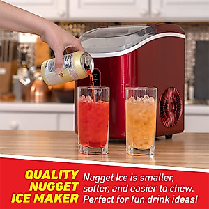 Deco Chef 33LB Per Day Countertop Ice Maker, 1-Click Automatic Operation, Self-Cleaning, Chewable Soft Nugget Ice, Red Stainless