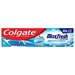 Colgate Max Fresh with Whitening Toothpaste with Mini Breath Strips, Cool Mint Toothpaste for Bad Breath, 6.3 Oz Tube. 3 Pack