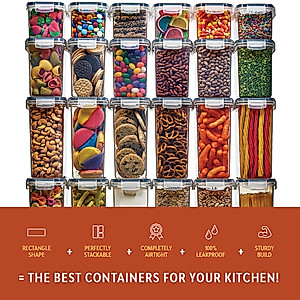 24 Pack Airtight Food Storage Container Set - BPA Free Clear Plastic Kitchen and Pantry Organization Canisters with Durable Lids for Cereal, Dry Food Flour & Sugar - Labels, Marker & Spoon Set