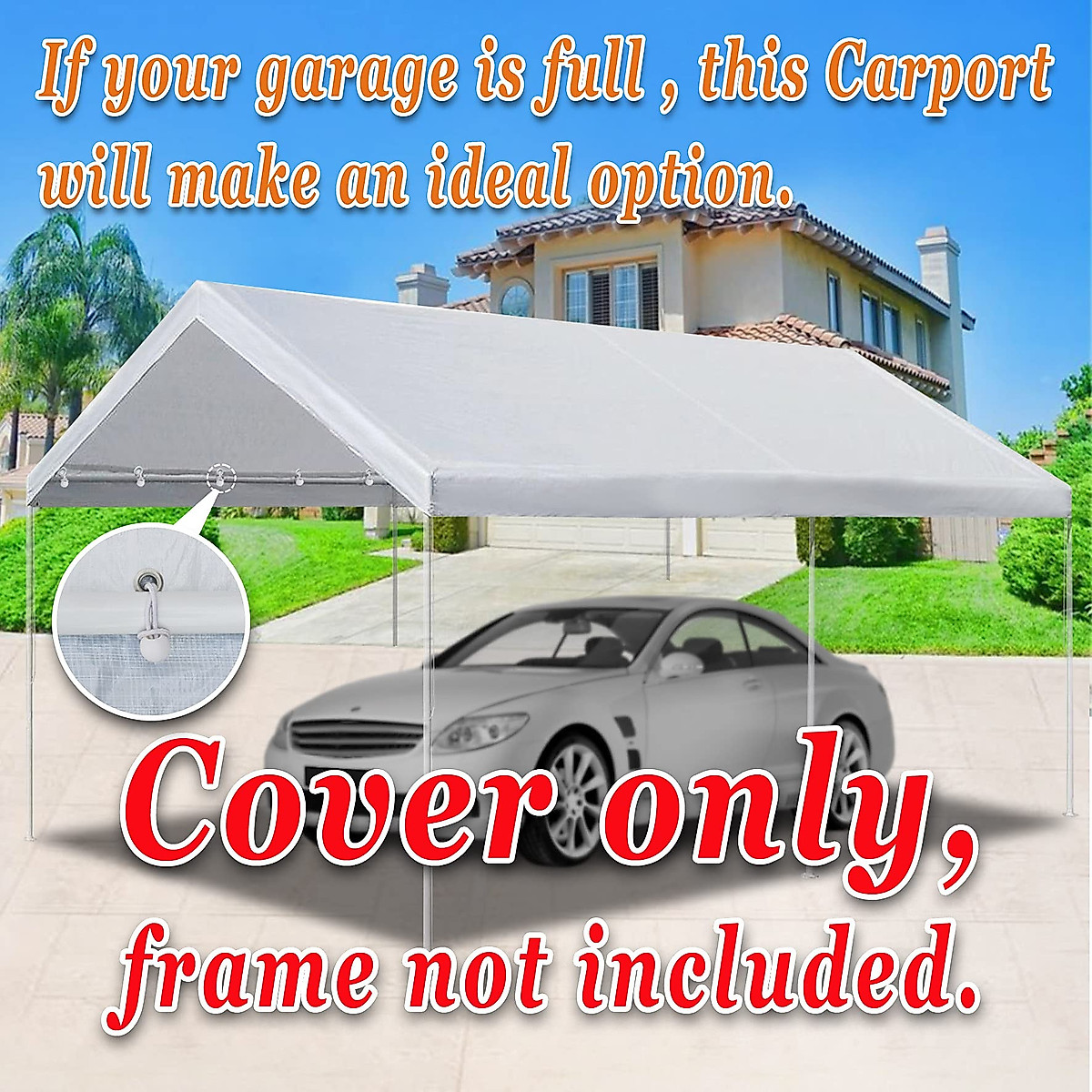 Strong Camel 12 x 20' Carport Replacement Canopy Roof Cover for Garage Shelter Carport Gazebo with Ball Bungees