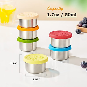 ROSSETTO FR 18/10 Stainless Steel Salad Dressing Containers, 6x1.7 oz Smal Sauce Containers with Lids, Reusable Condiment containers for Lunch Box, Dressing to Go Containers, Leakproof