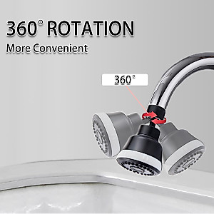 Faucet Aerator Faucet Sprayer Attachment, Kitchen Faucet Head Replacement with 4 Spray Modes, 360° Swivel Faucet Extender Anti-Splash Sink Sprayer Faucet Nozzle Head (Diamond, Black)