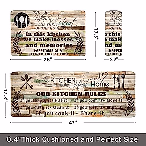 weesire Kitchen Mats for Floor Anti Fatigue Mats for Kitchen Floor Kitchen Rugs Farmhouse Style Memory Foam Kitchen Mat Cushioned PVC Leather Kitchen Rug Set, 17.3x28+17.3x47 inchs