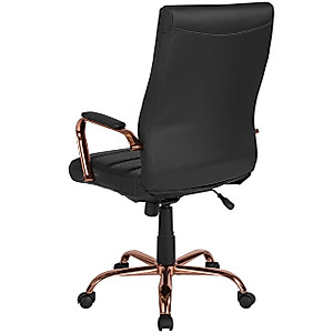 BizChair High Back Desk Chair - Black LeatherSoft Executive Swivel Office Chair with Rose Gold Frame - Swivel Arm Chair