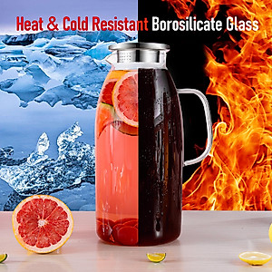 Glass Pitcher, veecom 105 Oz Large Pitcher with Lid, Glass Water Pitcher with Handle and Lid, Drink Pitcher with Lid for Parties, Iced Tea Pitcher for Fridge, Lemonade Juice Jugs/Pitchers for Drinks
