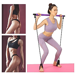 ViBelle Pilates Bar Kit Yoga Pilates Stick Portable Yoga Exercise Pilates Stick with Foot Loop & Resistance Rope Yoga Exercise Stick Kit-Ideal for Core Strength Fitness(Green)