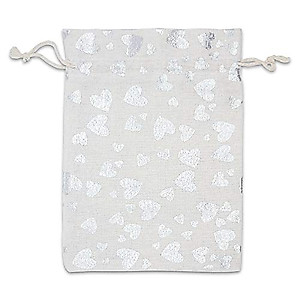 12pk - 8x10 Cotton Canvas Muslin Gift Bags with Drawstring for Presents, Party Favors, Samples (Silver Hearts, Large) by TheDisplayGuys