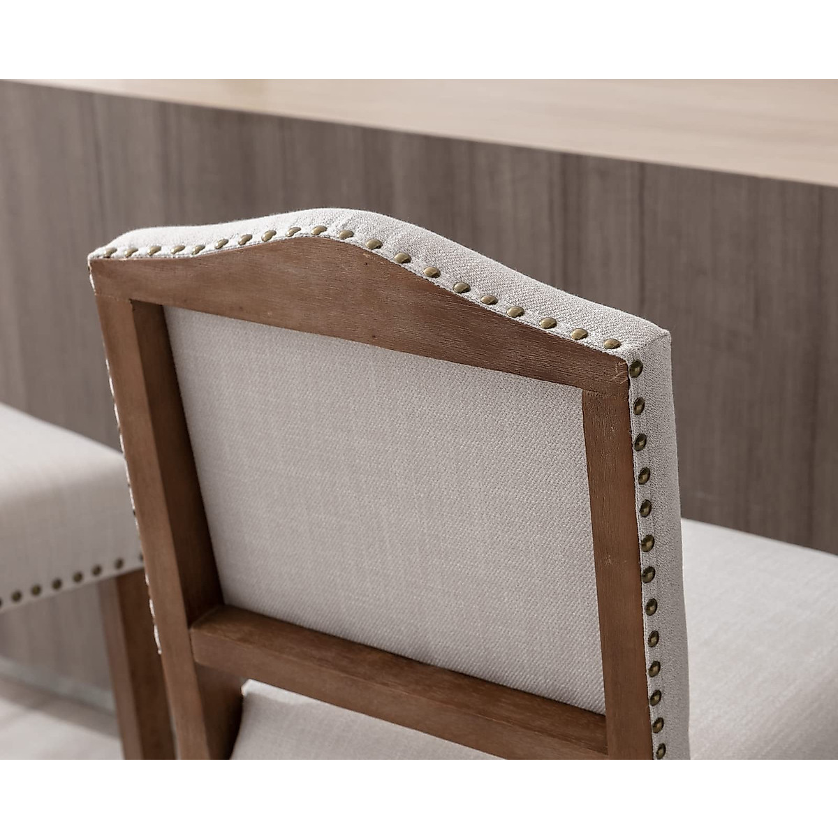 EALSON Farmhouse Bar Stools Set of 2 Bar Height Kitchen Barstools with Back Mid Century Modern Wooden Bar Chairs Linen Upholstered High Counter Stools for Home Bar/Island/Pub, 30 Inch Beige