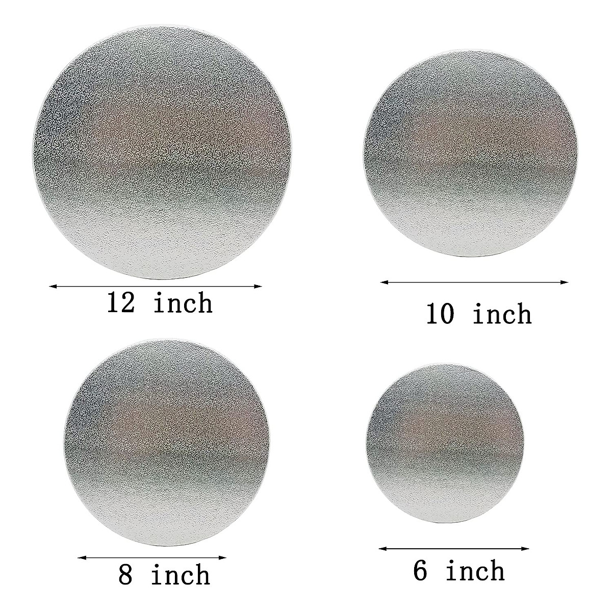 MYYZMY 4 Pack Cake Boards, 6, 8, 10, 12 Inch Round Cake Circles, Cake Base Cardboards 1 of Each Size for Cake Decorating, Silver