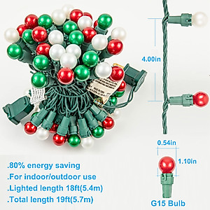 KAiSnova 70 Led Christmas Lights Outdoor Decorations 19FT Red Green White String Light with Pearlized Glass Bulbs ETL Certified Globe String Lights for Patio Backyard Deck Tree and Halloween Party