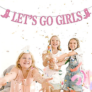 Let's Go Girls Banner, Bridal Shower/Bachelorette/Bride to Be Decorations, Western Cowgirl Bridal Shower Party Decorations Supplies, Pink Glitter
