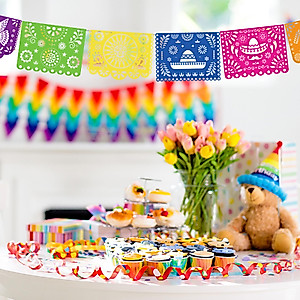 JOHOUSE 2 Pack Mexican Party Banners,36 Feet Fiesta Banner PVC Papel Picado Mexican Fiesta Garland for Cinco De Mayo Fiesta Party Dia De Los Muertos Day of the Dead