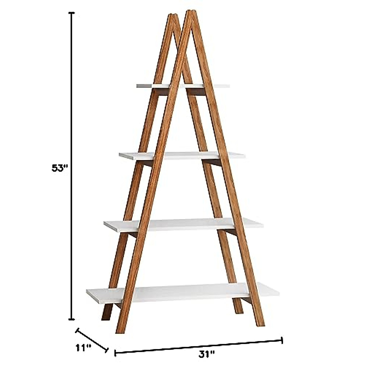 DKLGG 4-Tier Bookshelf Wooden Ladder Shelf Wooden Bookcase A- Shaped with Bamboo Frame, Freestanding Plant Stand Open Shelf, Decorative Plant Shelves for Living Room, Bedroom, Home Office(White)
