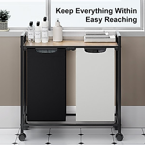 ZERDER Laundry Hamper, Black and White 2 x 50L Laundry Baskets with Top Shelf and 4 Universal Casters, Removable Laundry Sorter Bags, Clothes Hamper for Laundry Room, Bathroom