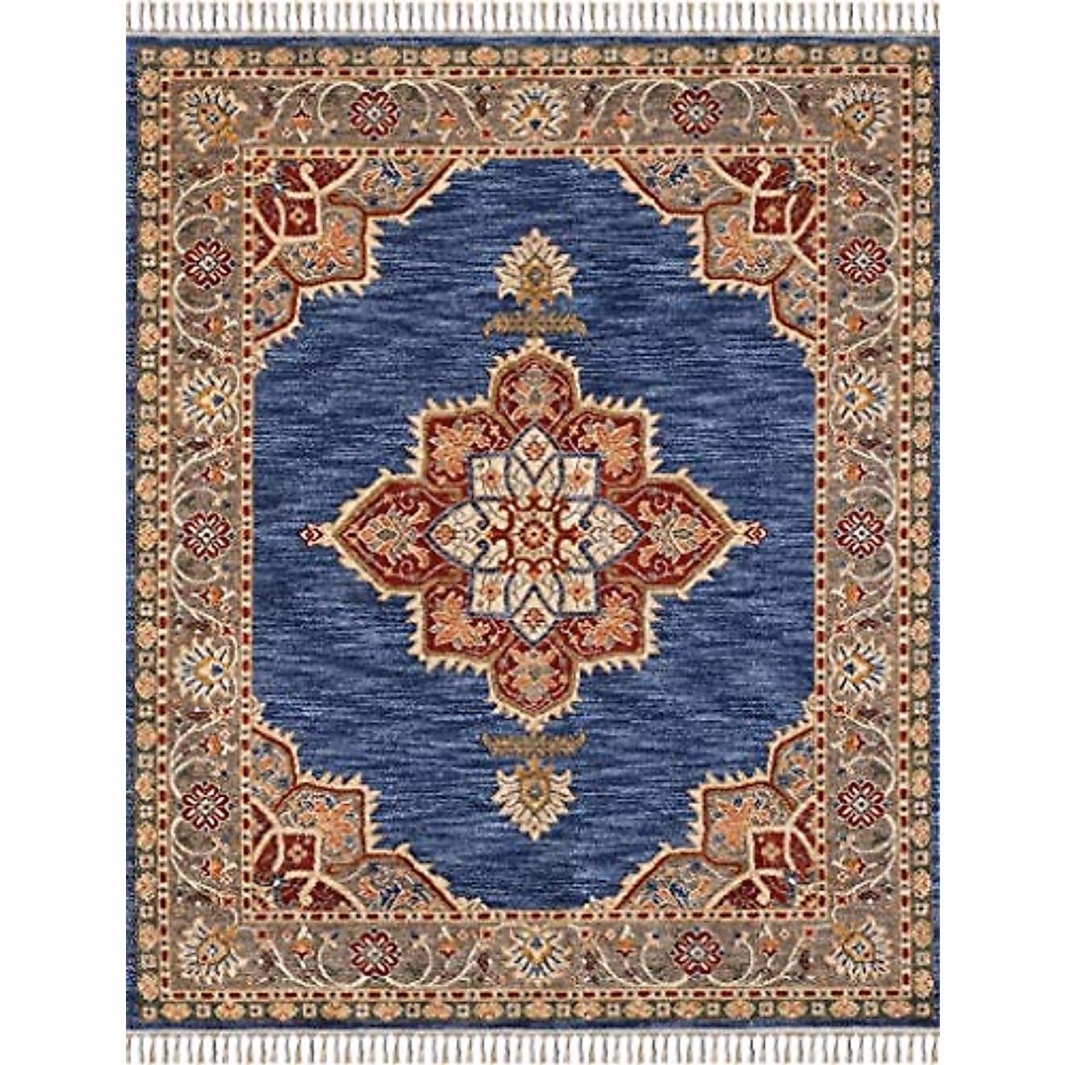 LUXE WEAVERS Otika 8694 Modern Oriental Premium Blue Area Rug 8x10, Geometric Fringe Rug
