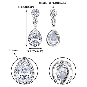 EVER FAITH Crystal Wedding Earrings for Bride Bridesmaids, White Cubic Zirconia Birthstone 8-Shape Infinity Pierced Bridal Dangle Earrings Clear Silver-Tone