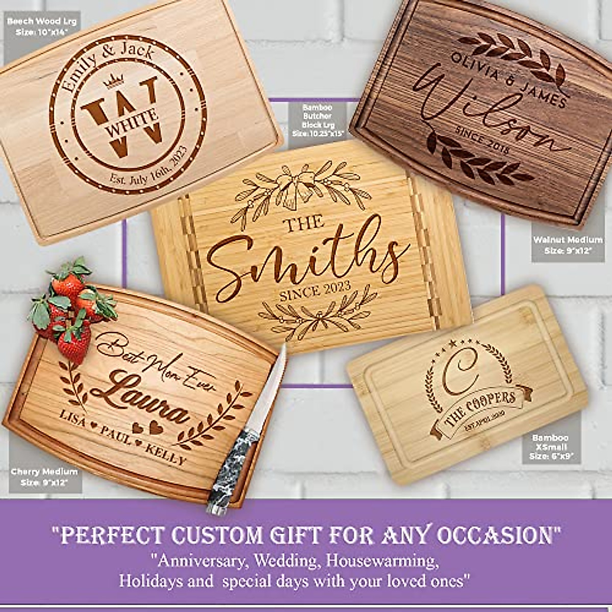 Tayfus Personalized Cutting Boards - Custom Laser Engraved Wood Chopping Block - USA Handmade - Best Wedding, Housewarming, Anniversary, Birthday, Christmas Gifts For Friends, Couples, Family, Parents