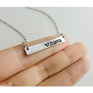 Rosa Vila Love Mama Bar Necklace, Simple Horizontal Bar Necklace, Bar Necklaces for Women and Girls, Mothers Day Jewelry, Mom Necklace,Gift for New Mothers (Silver Tone)
