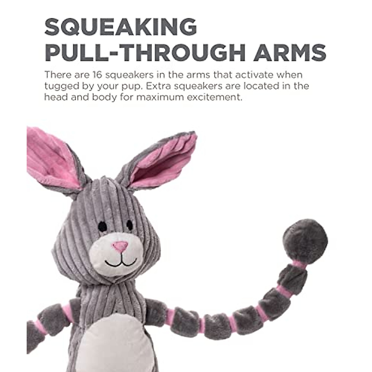 Outward Hound Thunda Tugga Bunny Plush & Squeaky Dog Tug Toy